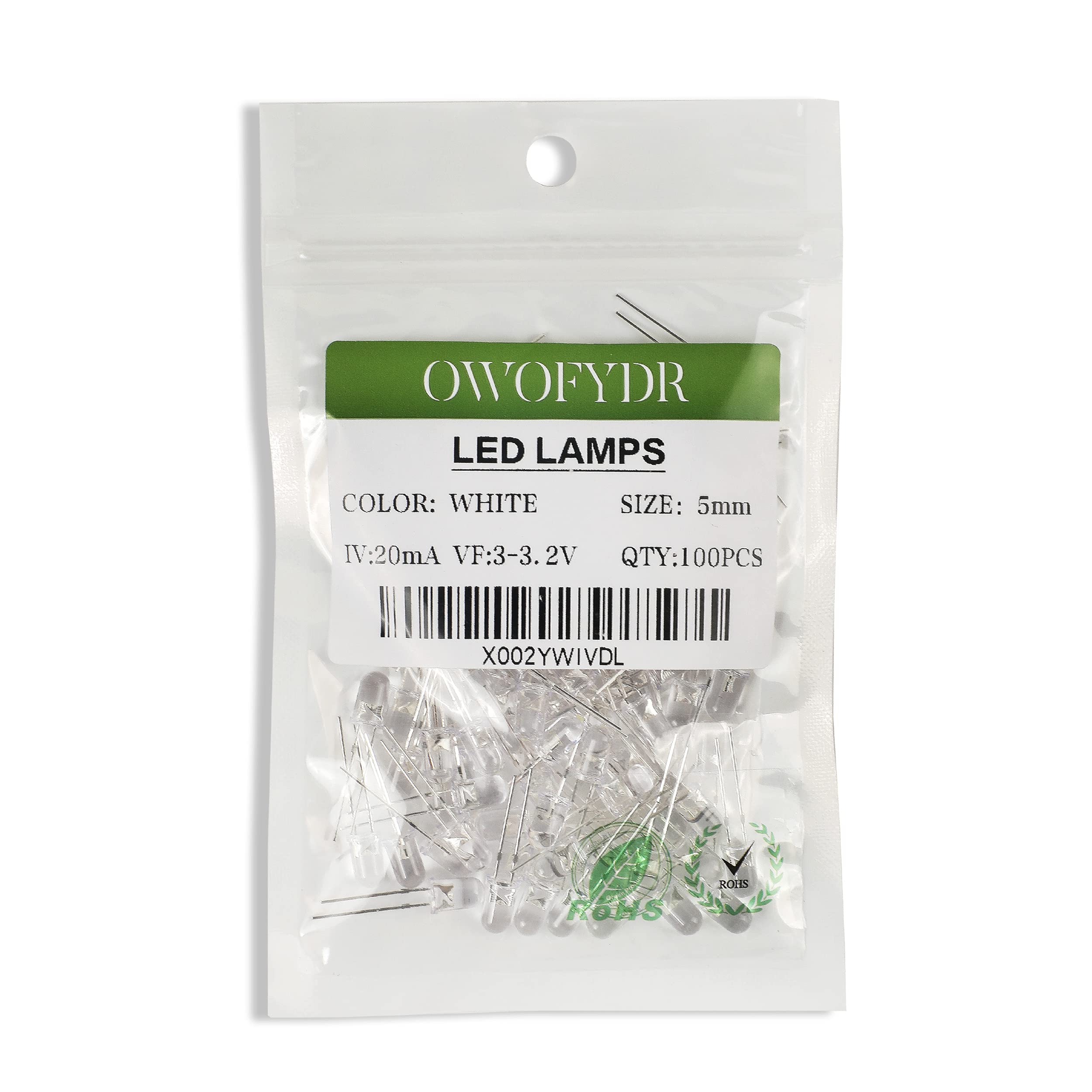 OWOFYDR 100 5mm Warm White LED diode lamp (Transparent Lens Round DC 3V 20mA) Lighting Bulb lamp Electronic Component Indicator Light Emitting diode
