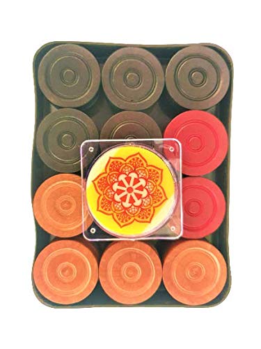 SCEXPORTS 24 Wooden Carrom Game Coins and Striker Set,Wooden Checkers (24 Pieces + 1 Striker with Striker Case FTD