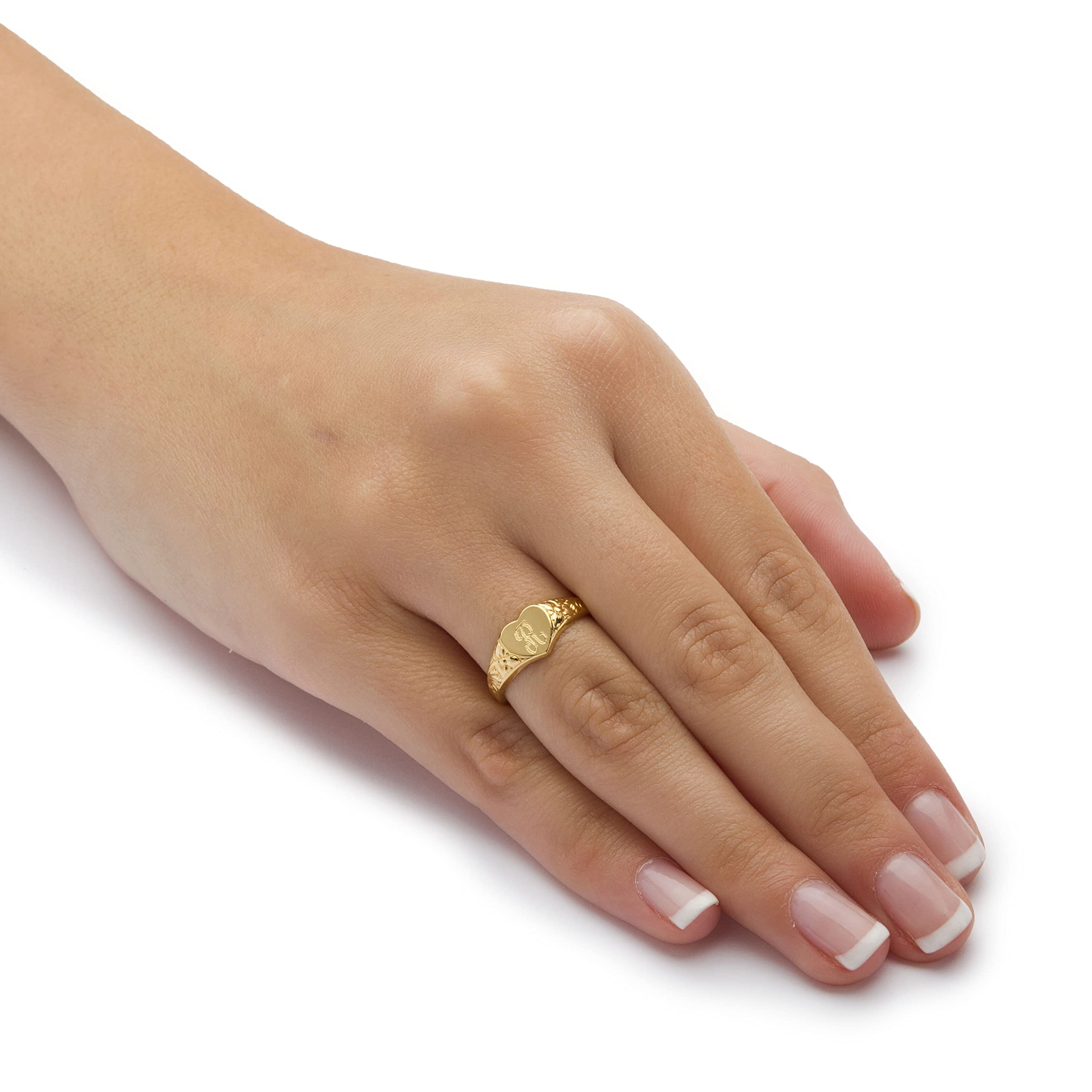 PalmBeach Jewelry Gold-Plated or Sterling Silver Personalized Heart Shaped Initial Signet Ring Size 9