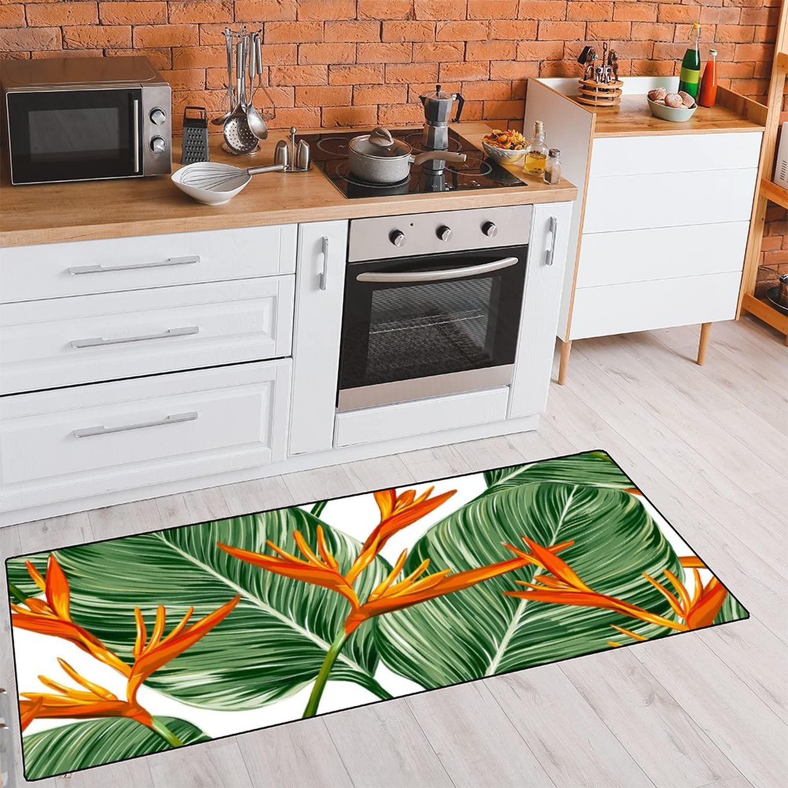 TsyTma Bird's Paradise Flower Kitchen Rug Tropical Flower Floor Mats Washable Non-Slip Bathroom Rug Runner Laundry Room Home Holiday Decor 39x20 Inch