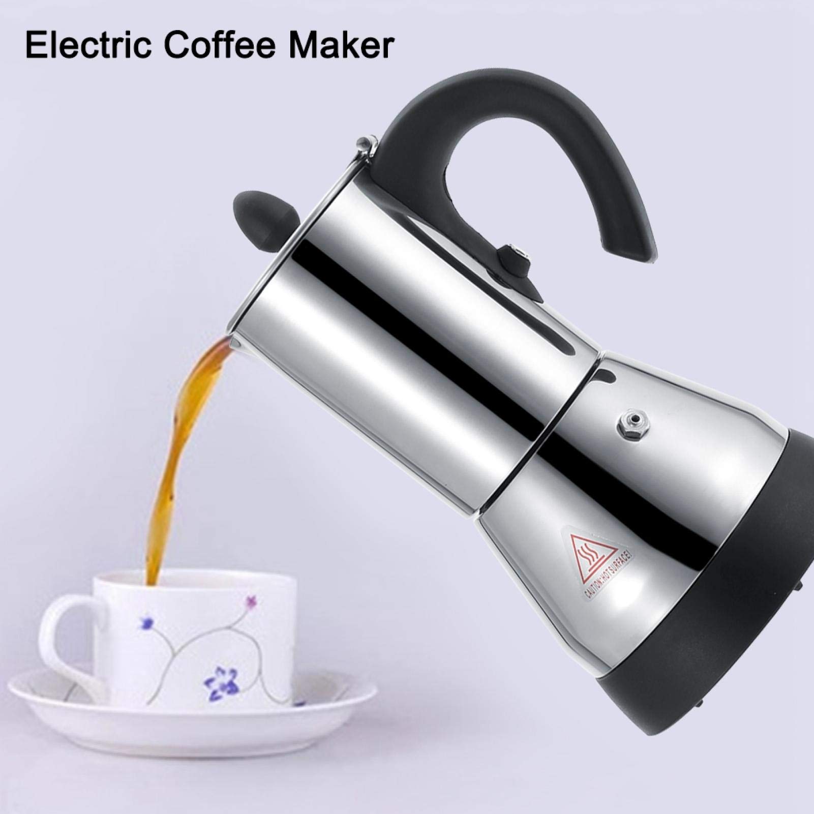 Stovetop Espresso Maker with 3-Layer Design, 200/300ml Electric Stainless Steel Espresso Coffee Mocha Pot Electric Coffee Maker, 360° Rotation Moka Pot for Home Office(300ml)