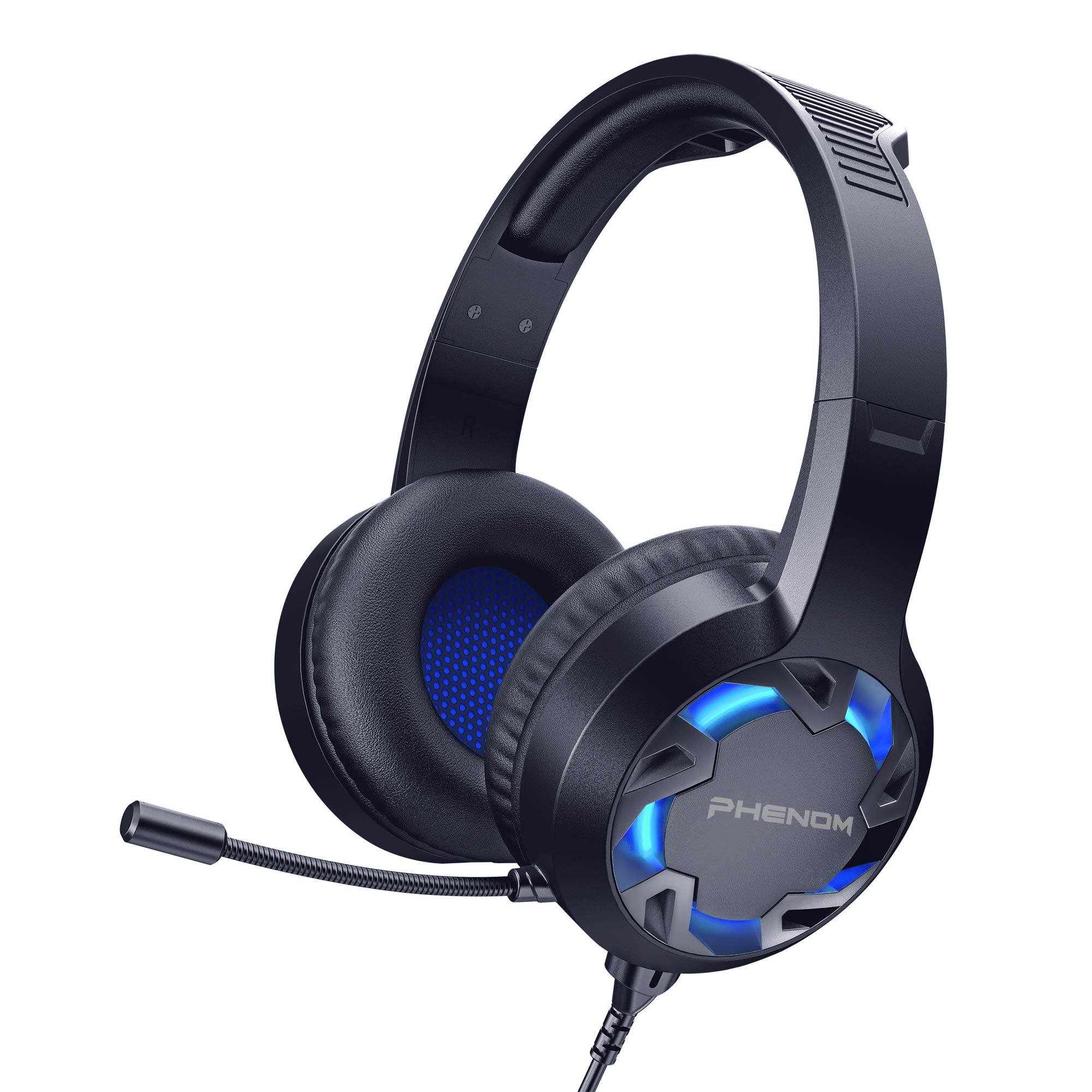 PHENOM LED Comfortable Noise-Isolating Gaming Headset with Microphone Immersive Audio and Volume Control | Works with Xbox One, PC, PS4 and Nintendo Switch (Blue)
