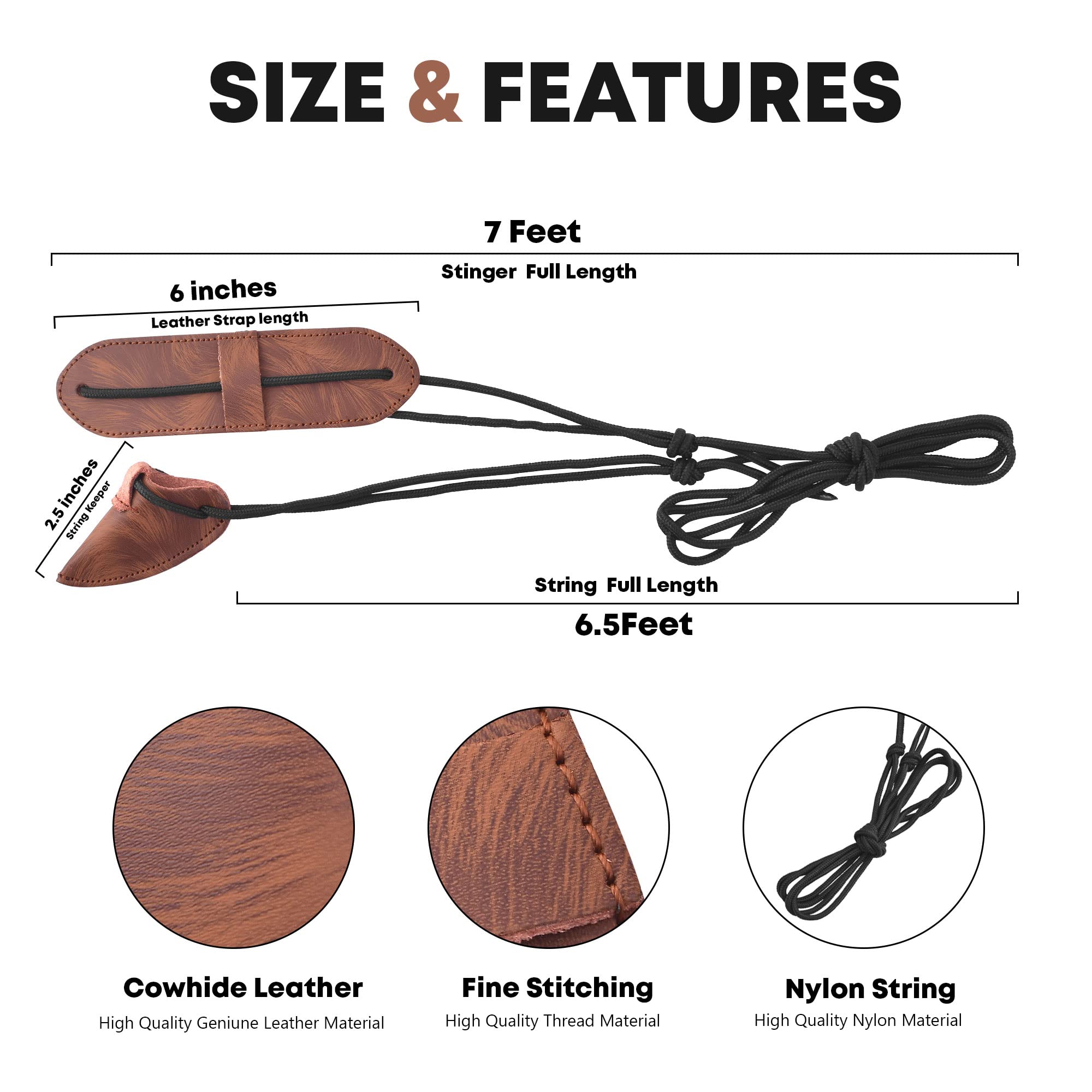 TURO SPORTS Leather Recurve Bow Stringers- Traditional Bow String Long Archery Tools Rope for Professionals Trainers and Beginners