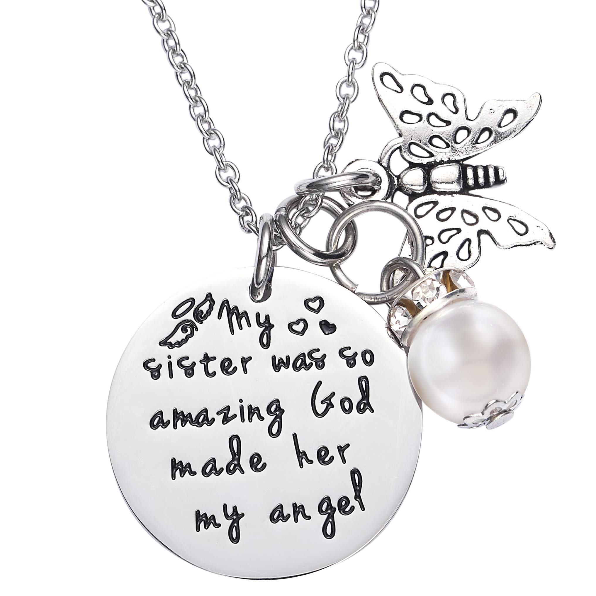 LParkin Sister Memorial Necklace My Sister Was So Amazing God Made Her My Angel Sympathy Gift (Necklace)