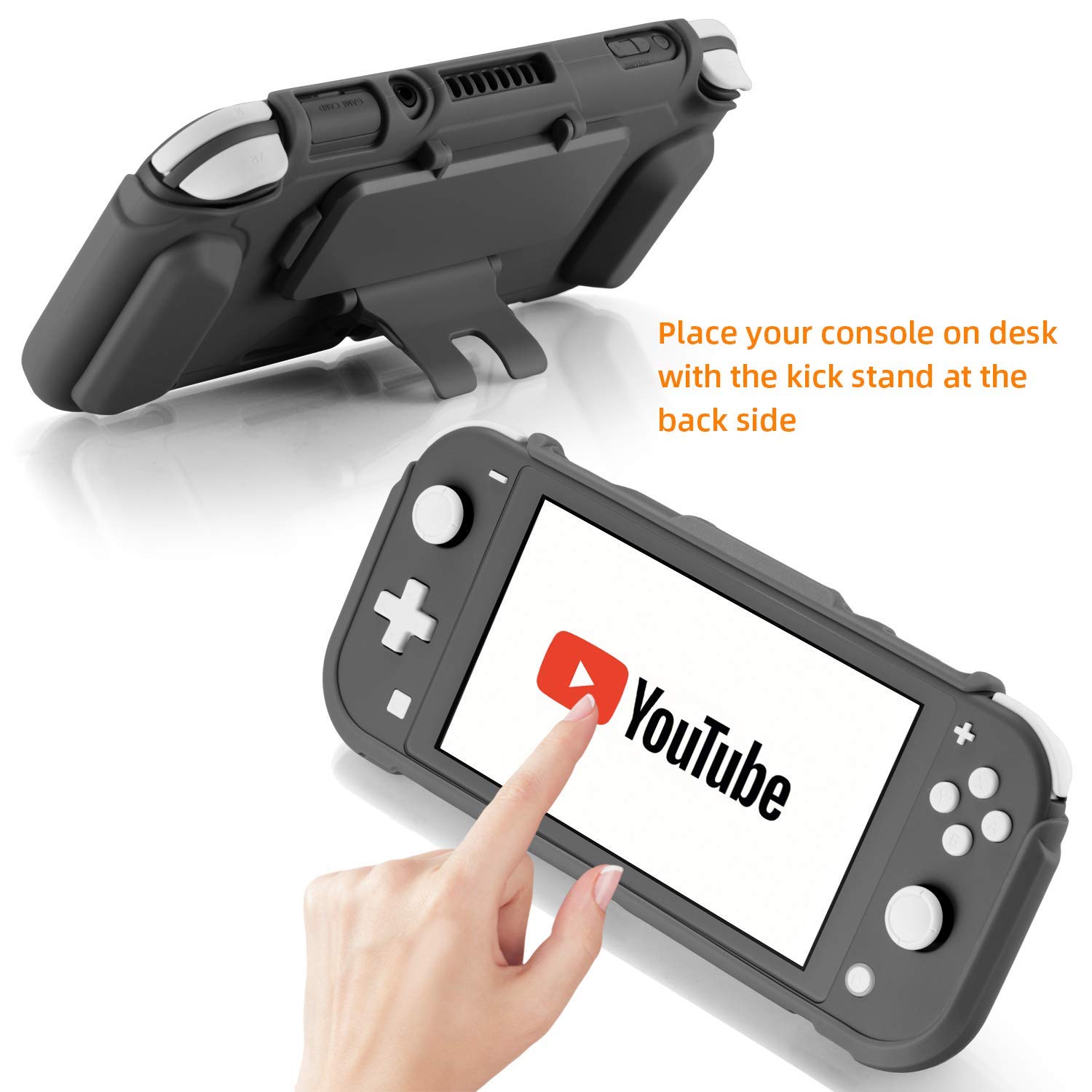 Protective Case Bundle for Nintendo Switch Lite, Tempered Glass Screen Protector, 4 Game Card Slots, Kick-Stand, Ergonomics Hand Grip, Shockproof, Anti-Scratch, Slim for Nintendo Switch Lite Case Gray