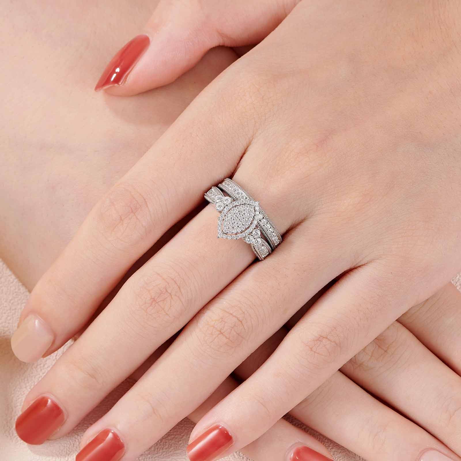 SHELOVES Marquise Shape Vintage Engagement Wedding Ring Sets White Round Cz 925 Sterling Silver Size 6.5
