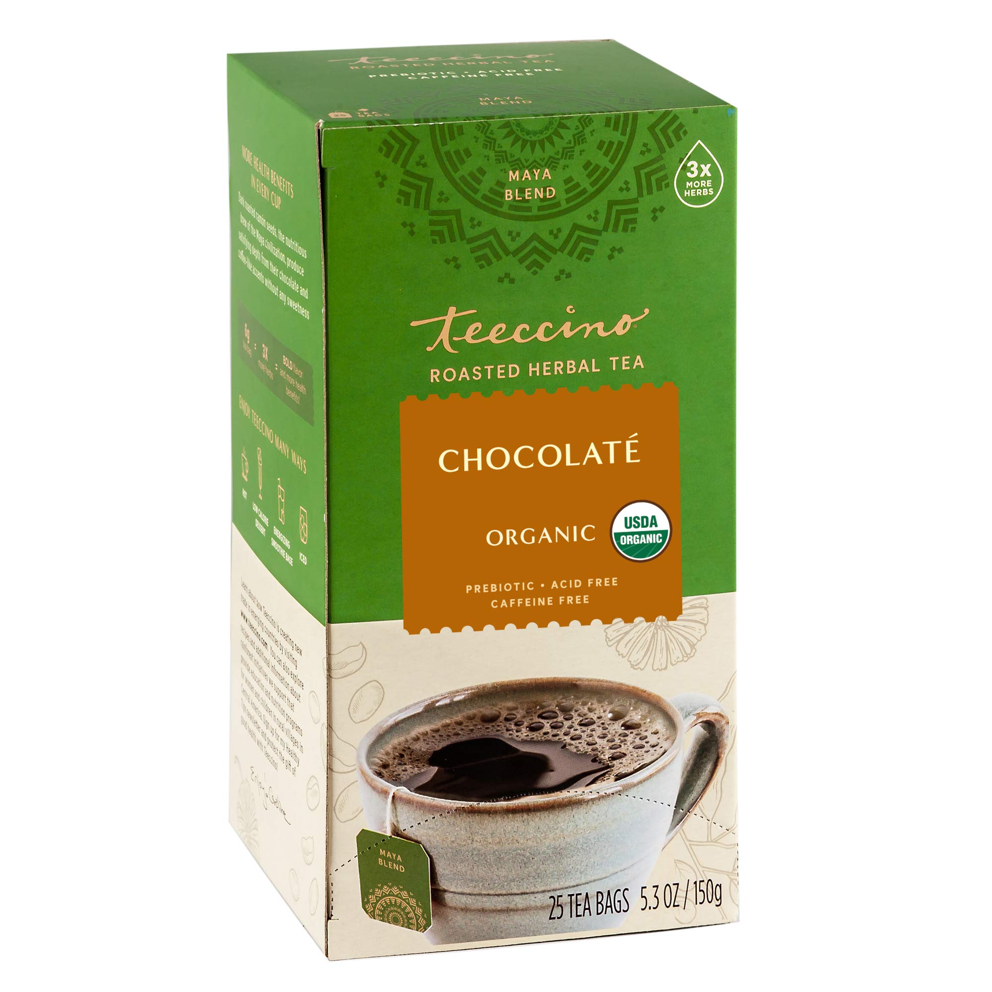 Teeccino ChocolatĆ© Herbal Tea - Rich & Roasted Herbal Tea Thatās Caffeine Free & Prebiotic for Natural Energy, 25 Tea Bags