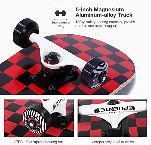 NACATIN Skateboard,Double Kick Deck Skateboard with 8-Layer Hard Maple Deck ABEC-9 Bearing PU Wheel for Adults,Youths,Girls,Beginners,400 lb