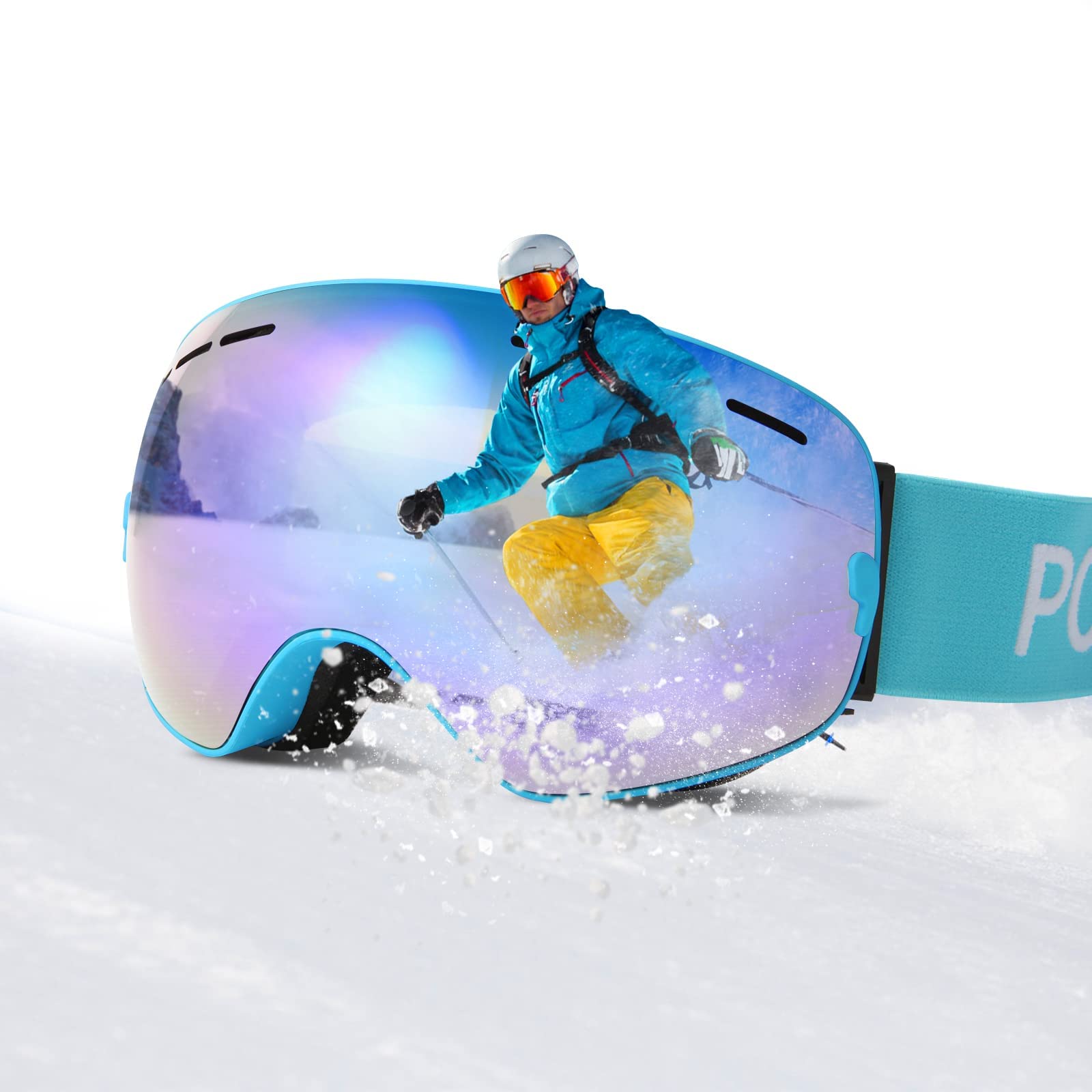 PoderLeo Ski Goggles OTG Snow Snowboard Goggles Interchangeable Lens for Men, Women & Youth Anti-fog UV400 Protection