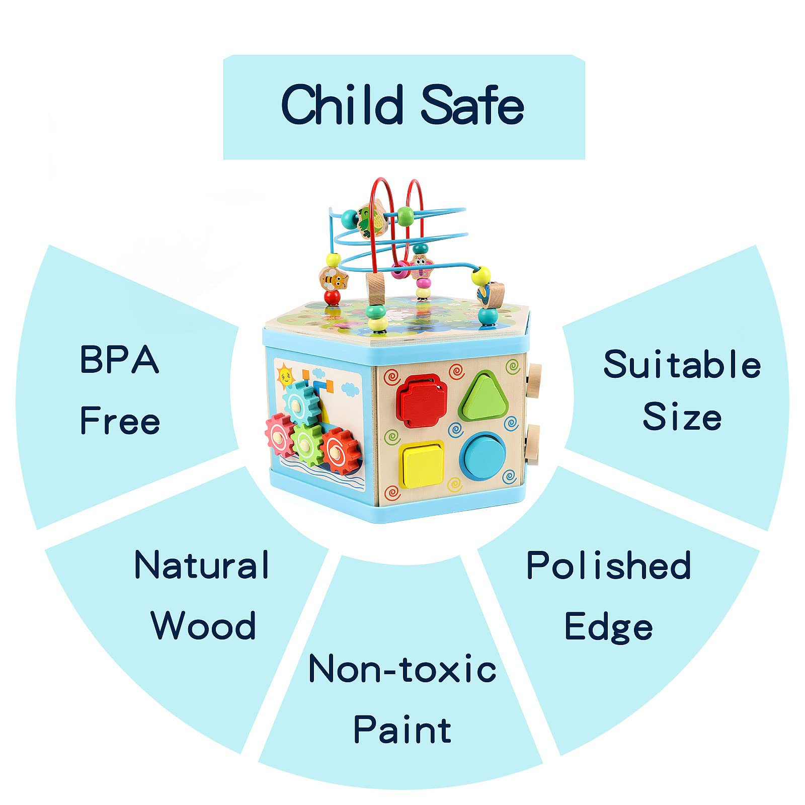 Vomocent Activity Cube for 1 Year Old Boy Girl, 10 in 1 Wooden Educational Learning Bead Maze for Toddler 1-3, Developmental Montessori Toys for 12-36 Months Gift