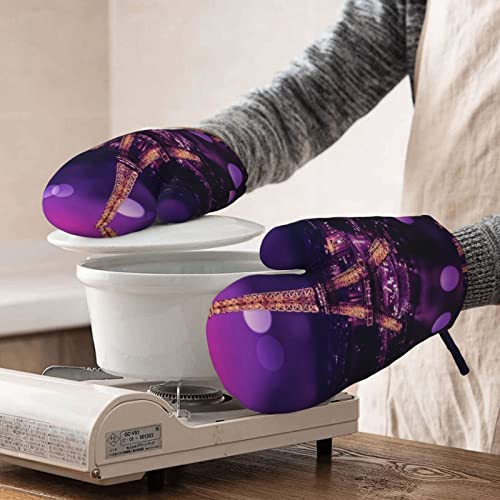 Pink Paris Printed Silicone Anti-Scald Gloves, Oven Mitts, Used for Cooking, Grilling, Kitchen Oven Gloves.