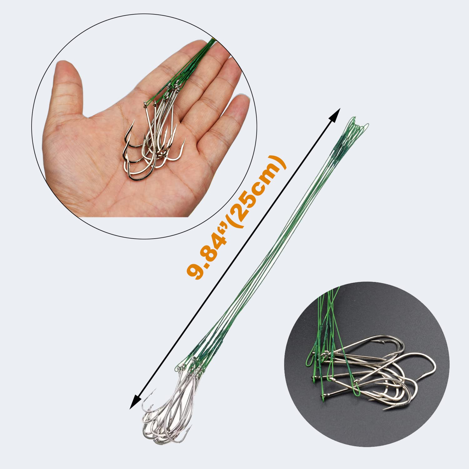 RANDDER Fishing Hook Snelled Nylon Wire Leader Stainless Steel Fishing Rigs Hooks (Nylon Wire(Pack of 10))