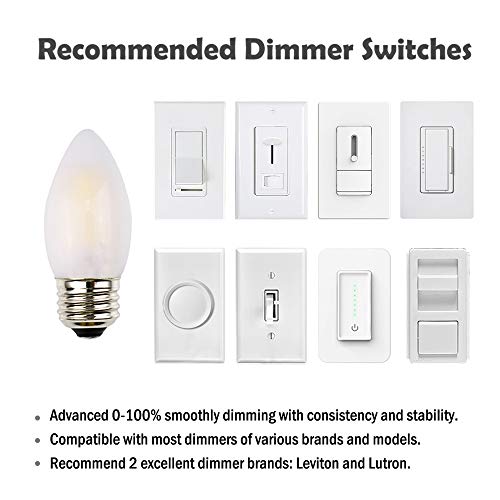 OPALRAY C35 LED Candelabra Bulb, 6W Dimmable, E26 Standard Base, 600LM 60W Incandescent Equivalent, 2700K Soft Warm White Light, Frosted Glass Housing, Torpedo Tip, 3-Pack
