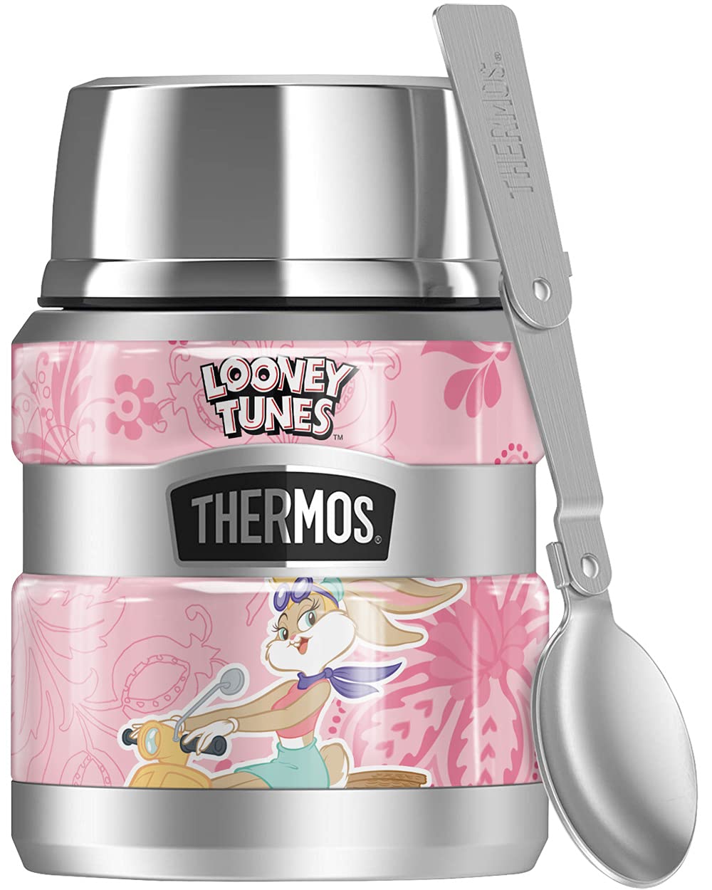 THERMOS Looney Tunes Lola Bunny Scooter STAINLESS KING Stainless Steel Food Jar with Folding Spoon, Vacuum insulated & Double Wall, 16oz
