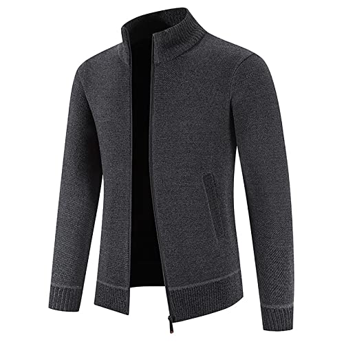 STAOEDU Men's Plush Baggy Comfy Outdoor Tops Long Sleeve Casual Outerwear Classic Simple Plain Commute Blouse Dark Gray