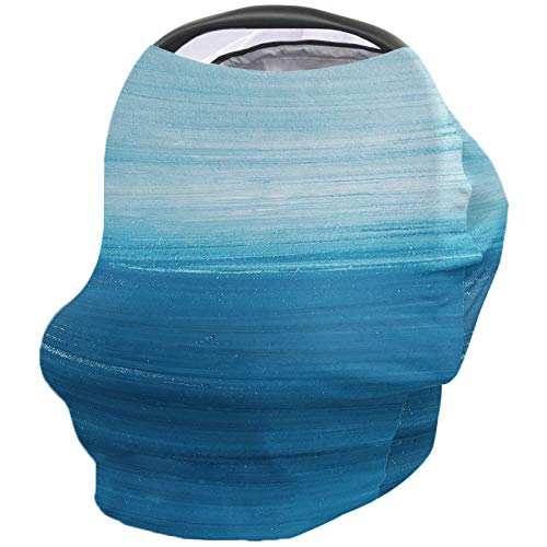 Nursing Cover Carseat Canopy, Blue Ocean Scene Soft and Breathable Stroller Covers for Breastfeeding Infants, Oil Painting Multiuse-Nursing Scarf,Stretchy Babysitting Scarf