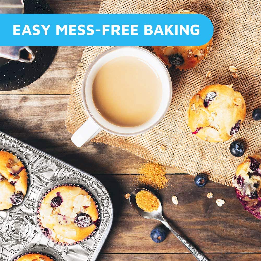 MontoPack Disposable Aluminum Foil 6-Cup Muffin Tins | Standard Size, Perfect for Baking Cupcakes, Mini Pies and Pastries with Easy Release | Set of 20 Strong and Durable Tin Pans