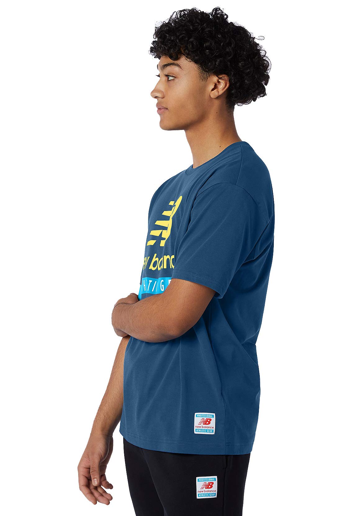 New Balance Men's NB Essentials Logo Short Sleeve, Captain Blue, Medium