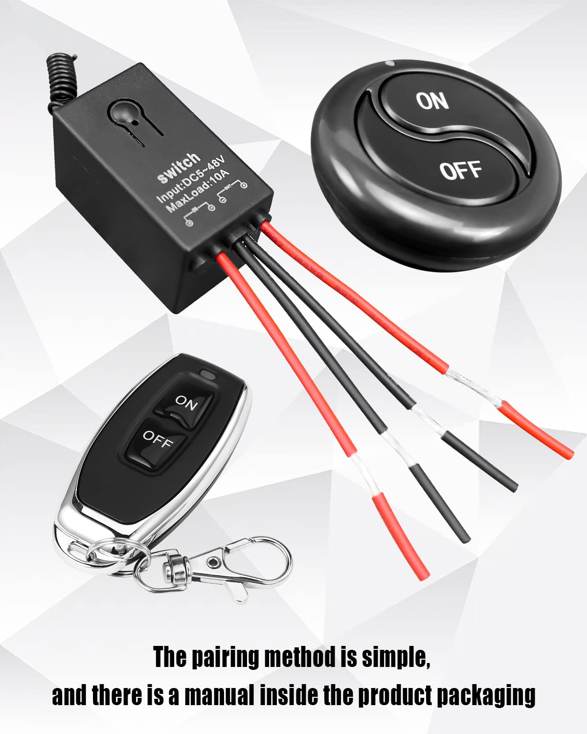 Mini Remote Control Light Switch, 5V/12V/48V Relay Switch, Wireless Remote Switch with 328FT Long Range for LED Lights Household Appliances Garage Door Water Pump Fans