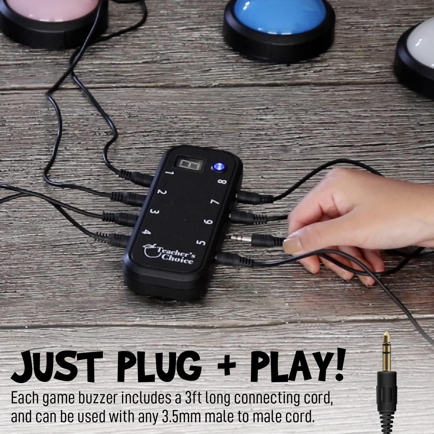 Teacher's Choice Light Up Game Buzzer System, Displays The Winning Player Loud, Unique Sounds for Each Buzzer, Great for Trivia Games, Family Feud, Jeopardy (8 Pack)