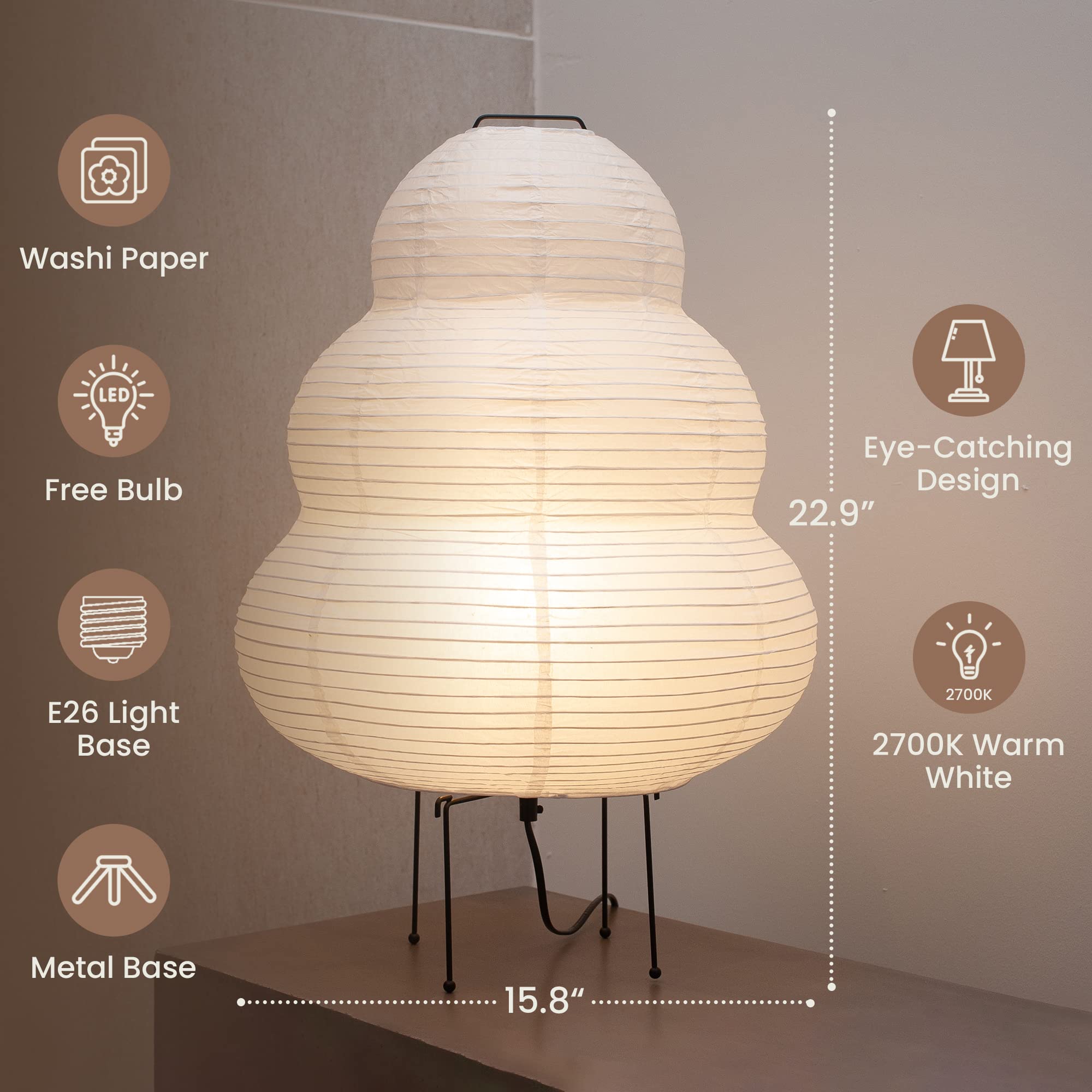 Nogy Noguchi Style Lamp • Akari Lamp • Japanese Lamp • Floor Paper Lamp • Rice Paper Floor Lamp • Chinese Lantern • Lampara de Pie para Sala • Japandi Style Lamp