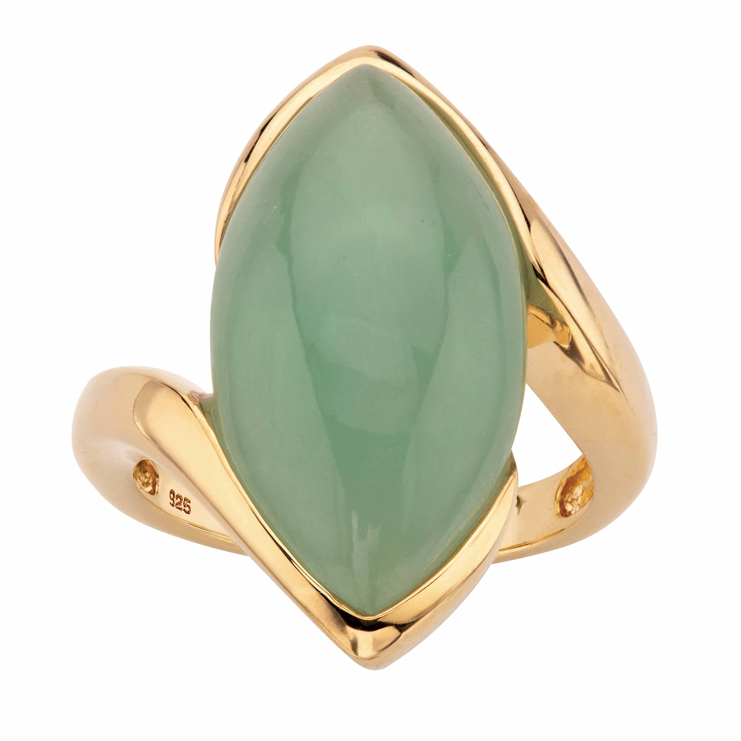 PalmBeach Yellow Gold-plated Sterling Silver Marquise Shaped Genuine Green Jade Bypass Ring Sizes 6-10 Size 7