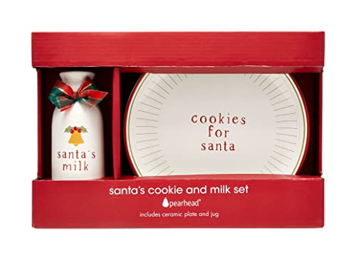 Pearhead Santa Cookie Set, Cookies and Milk Christmas Décor, Cookie Plate Set for Santa, Night Before Christmas Holiday Plate Set, Christmas Decorations