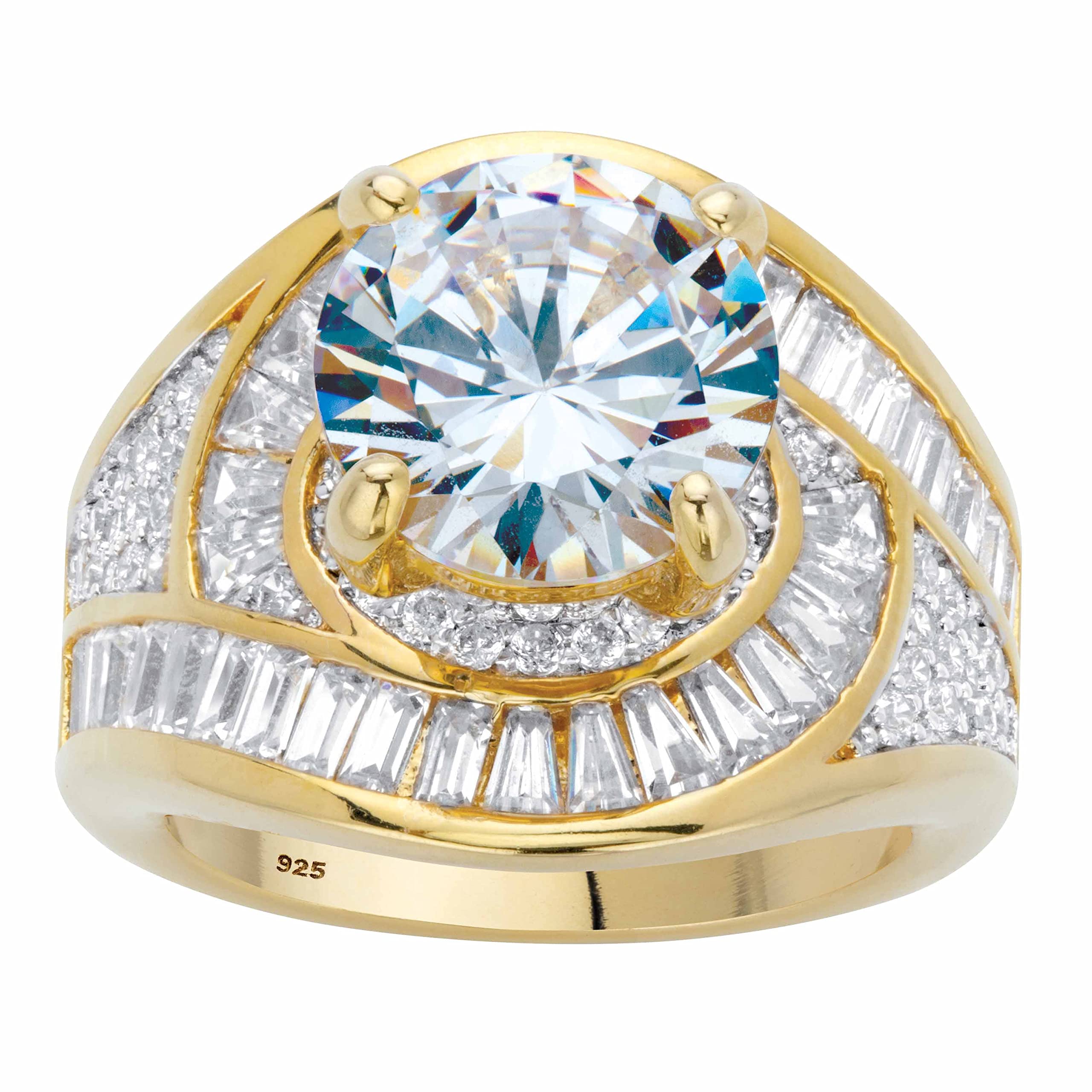 PalmBeach Yellow Gold-plated Sterling Silver Round Cubic Zirconia Bypass Engagement Ring Sizes 6-10 Size 7