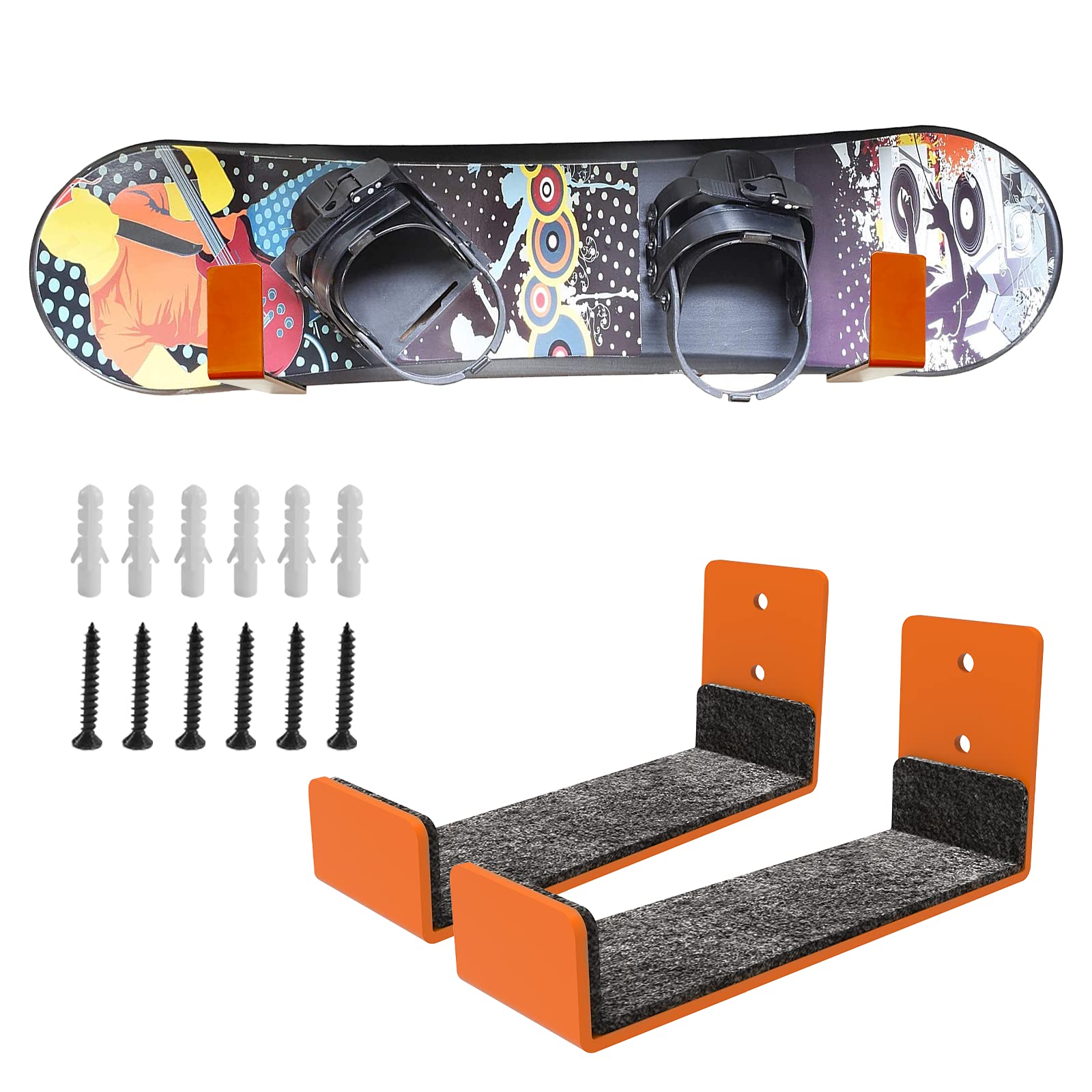 Qualward Snowboard Display Wall Mount Rack Indoor Snowboard Storage Steel Metal Hooks, Home and Garage Snowboard Storage