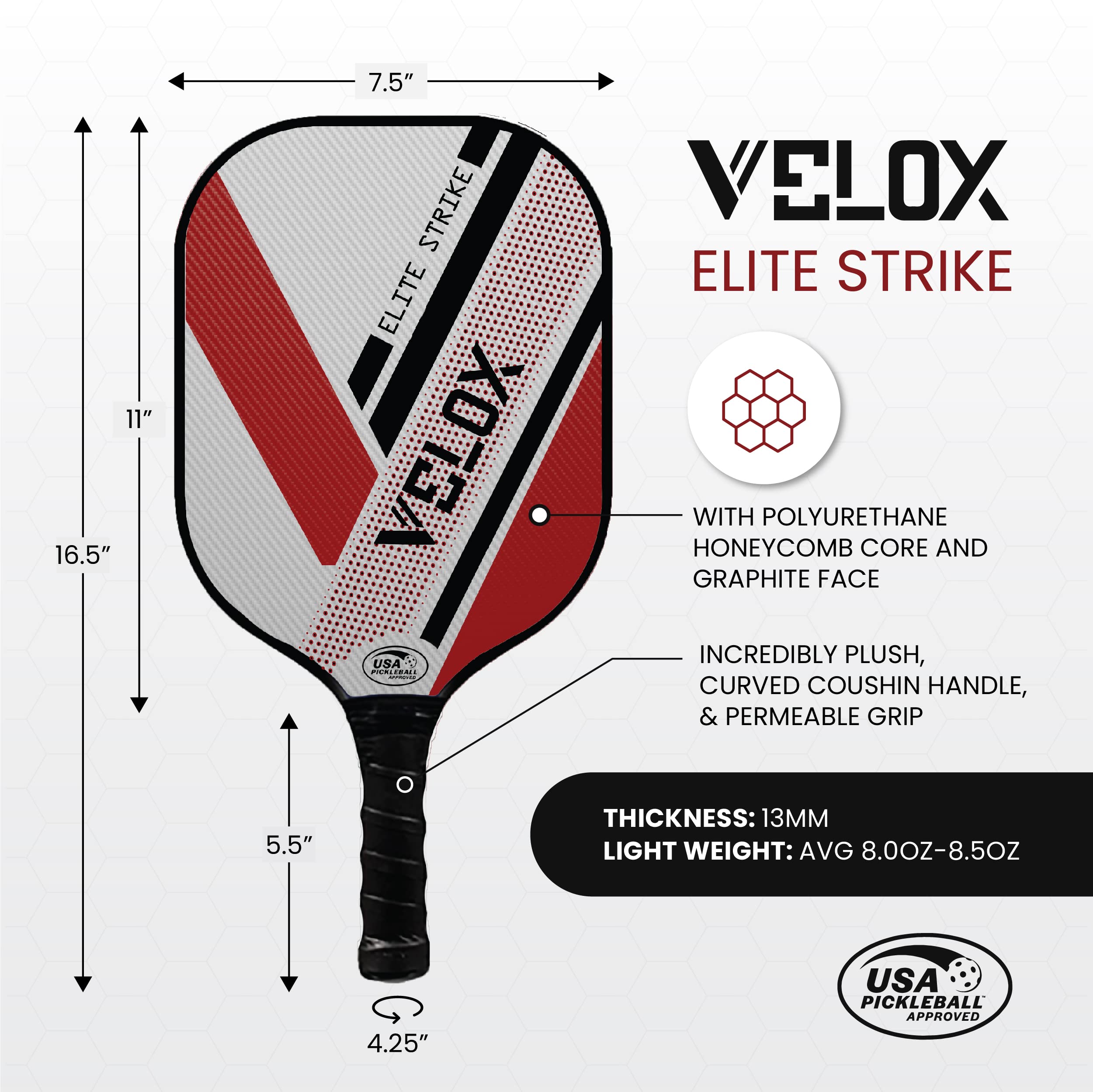 VELOX | Elite Strike Pickleball Paddle Set | 3 Balls and 2 Paddles USA Pickleball Approved | Graphite and Fiberglass Construction