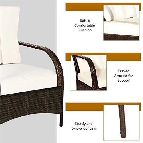 WYKDD 3 PCS Patio Rattan Furniture Set Coffee Table & 2 Rattan Chair with Cushions Comfortable and Breathable (Color : E)