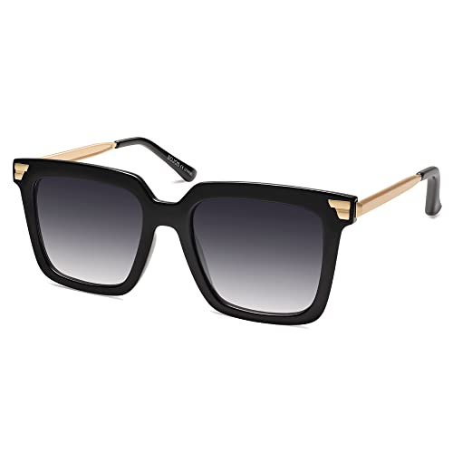 SOJOS Retro Oversized Square Sunglasses for Women Trendy Vintage Shades Classic Big Sun Glasses UV400 SJ2216 with Black/Gradient Grey Lens
