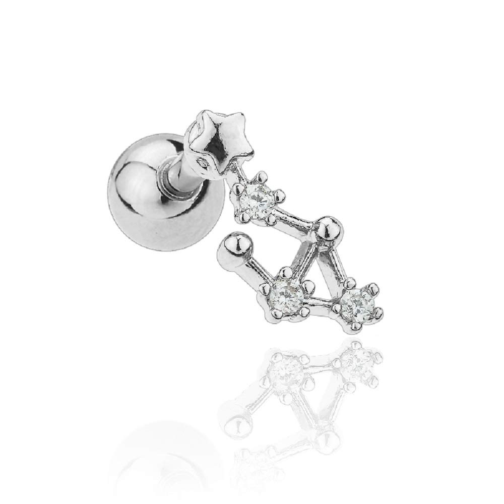 Pierced Owl 16G Stainless Steel Libra Horoscope Constellation Stars Crystal Cartilage Helix Ear Lobe Tragus Barbell Earring