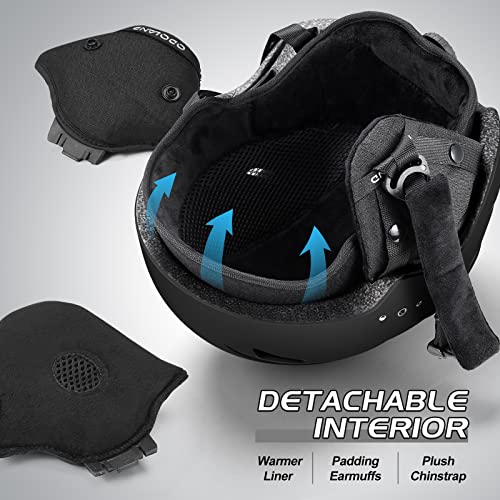 Odoland Ski Helmet with Ski Goggles, Light Weight Snowboard Helmet and 2-in-4 Visor Detachable Goggles Set, Snow Sport Helmets for Men Women,Black,L