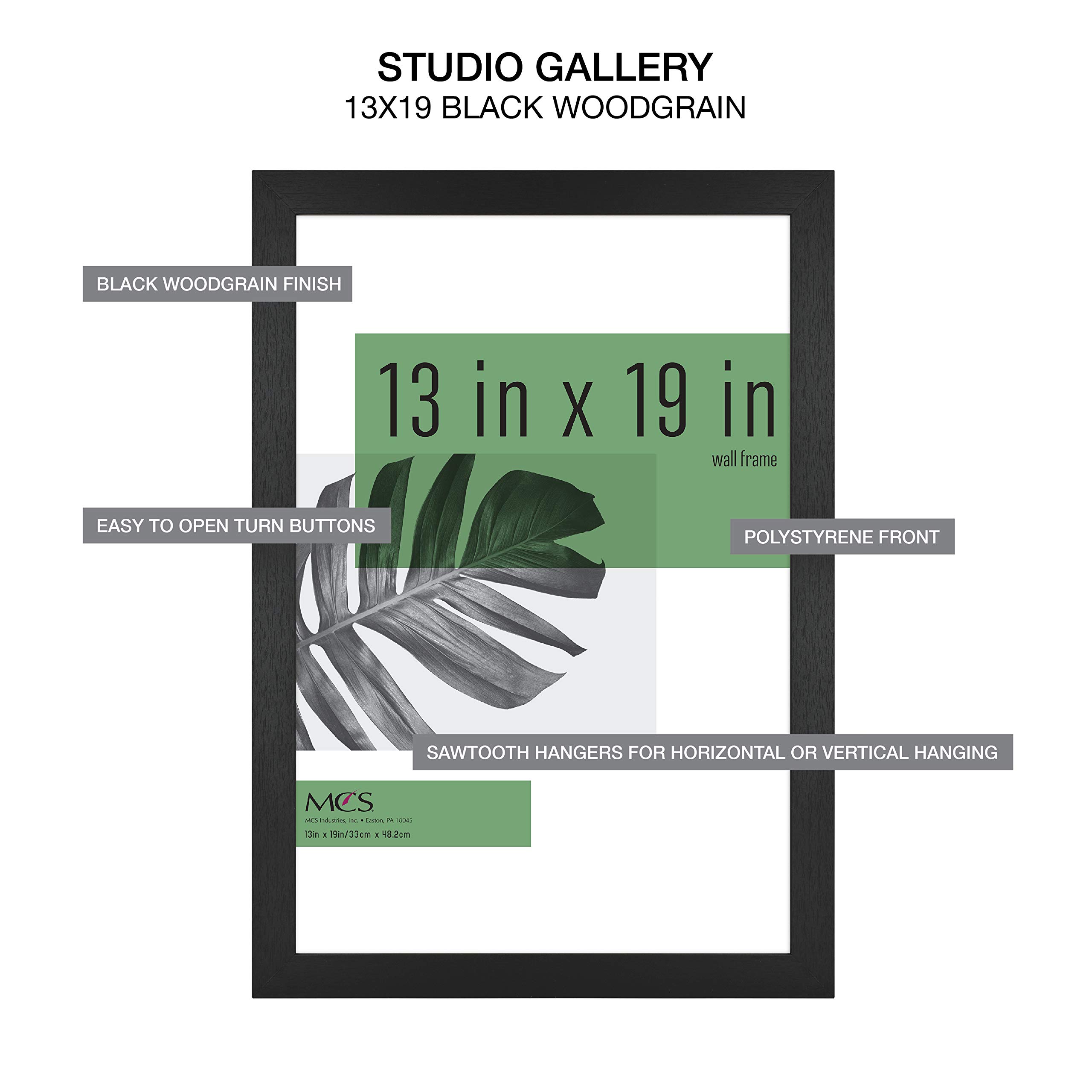 MCS Studio Gallery 13x19 Picture Frame Black Woodgrain, Rectangle Photo Frame for Photos, Posters & Art Prints (2-Pack)