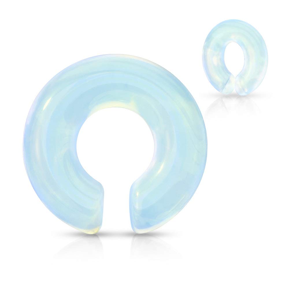 Pierced Owl Opalite Stone Hoop Plug Earrings, Sold As Pair (6mm (2GA))