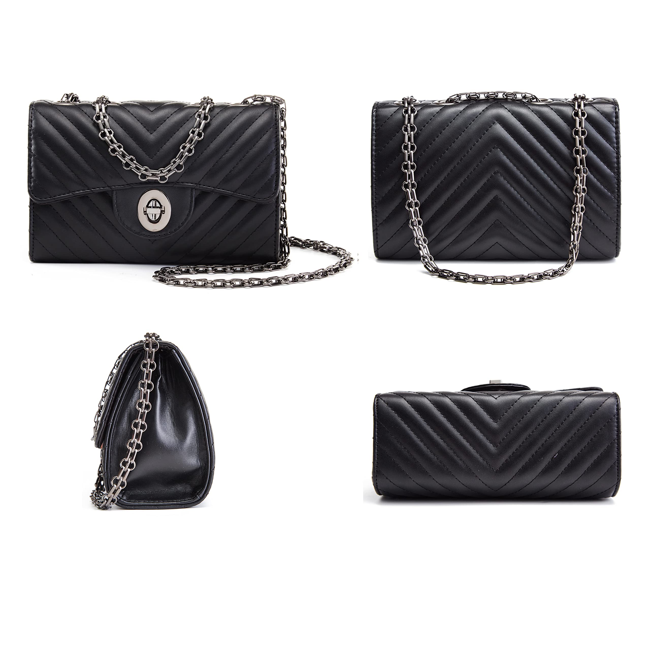 VenTooRr Quilted Shoulder Crossbody Bags for Women Mini Leather Evening Purses with Chain Strap Black Small