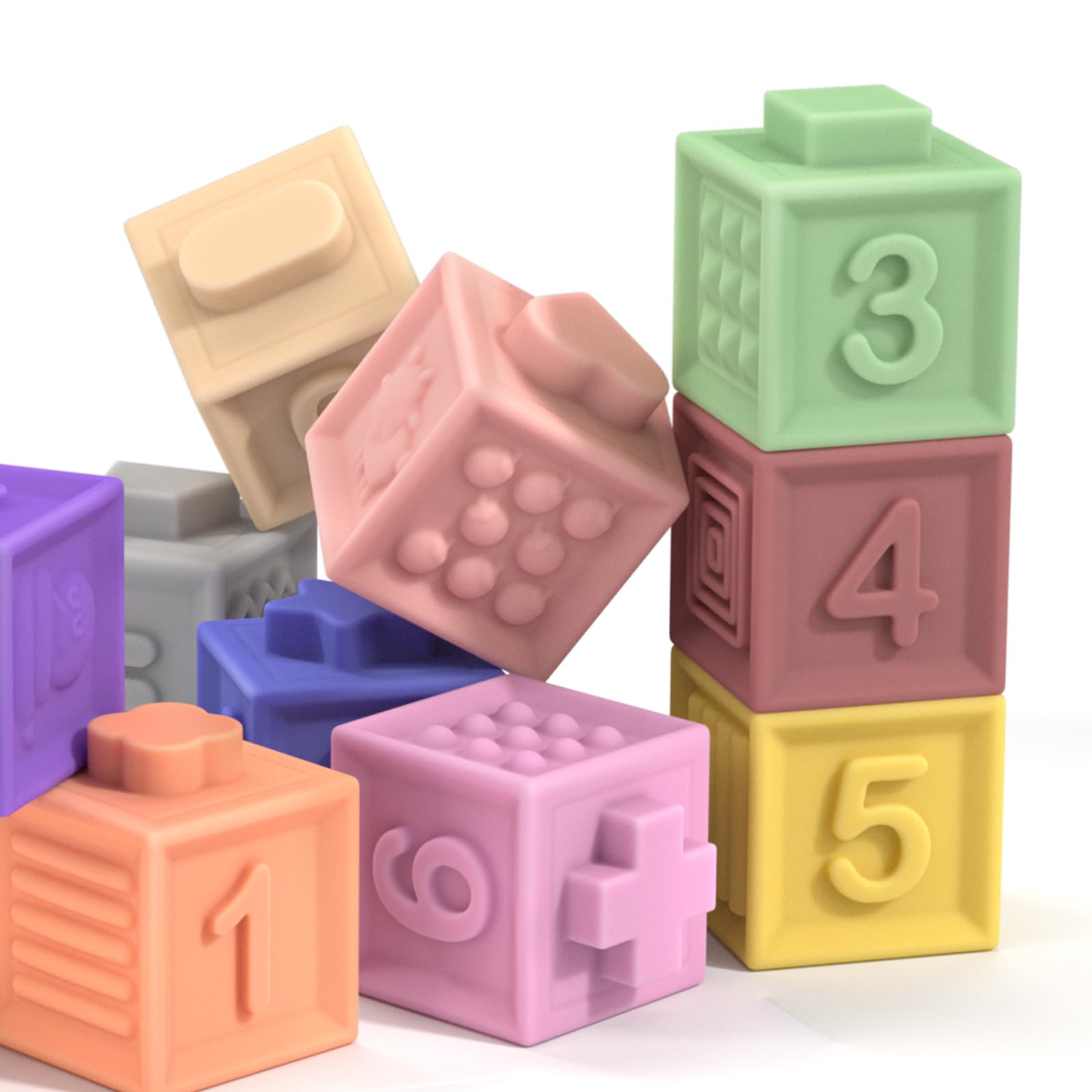 TEMI Baby Soft Stacking Building Blocks Toys, Teething Sensory, and Fine Motor Skill Development