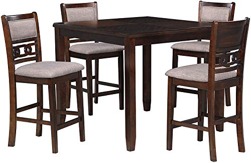 New Classic Furniture Gia 5-Piece Counter Table with Four Chairs, 42-Inch, Cherry Brown