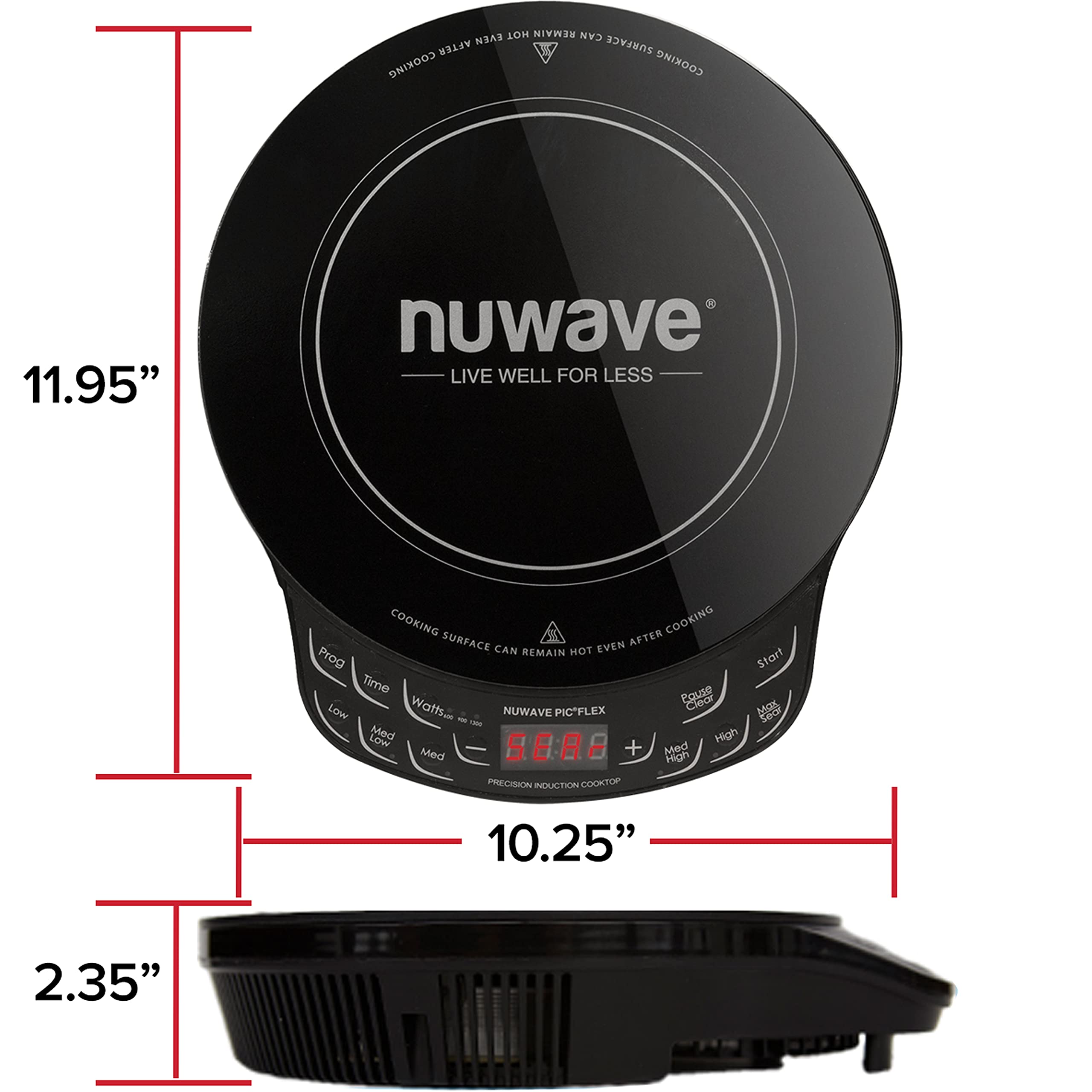 Nuwave Flex Precision Induction Cooktop, 10.25” Shatter-Proof Ceramic Glass, 6.5” Heating Coil, 45 Temps from 100°F to 500°F, 3 Wattage Settings 600, 900 & 1300 Watts (Renewed), Black
