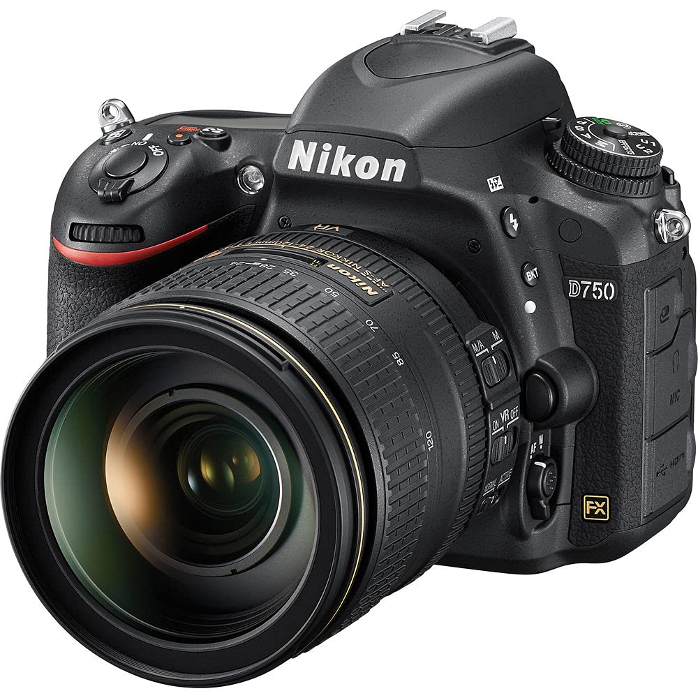 Nikon D750 24.3MP DSLR Digital Camera with 24-120mm VR Lens (1549) Deluxe Bundle with 64GB SD Card + Large Camera Bag + Filter Kit + Spare Battery + Camera Cleaning Kit (Renewed)