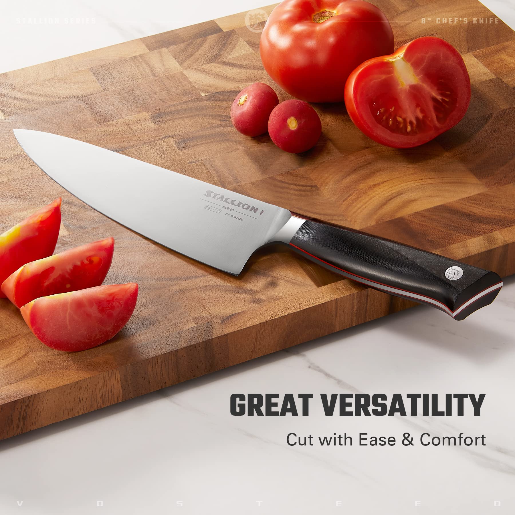 Vosteed Japanese Steel Chef Knife - 8 Inch Gyuto Chef Knife for Cooking & Cutting - Sharp Kitchen Knife (Stallion Series)