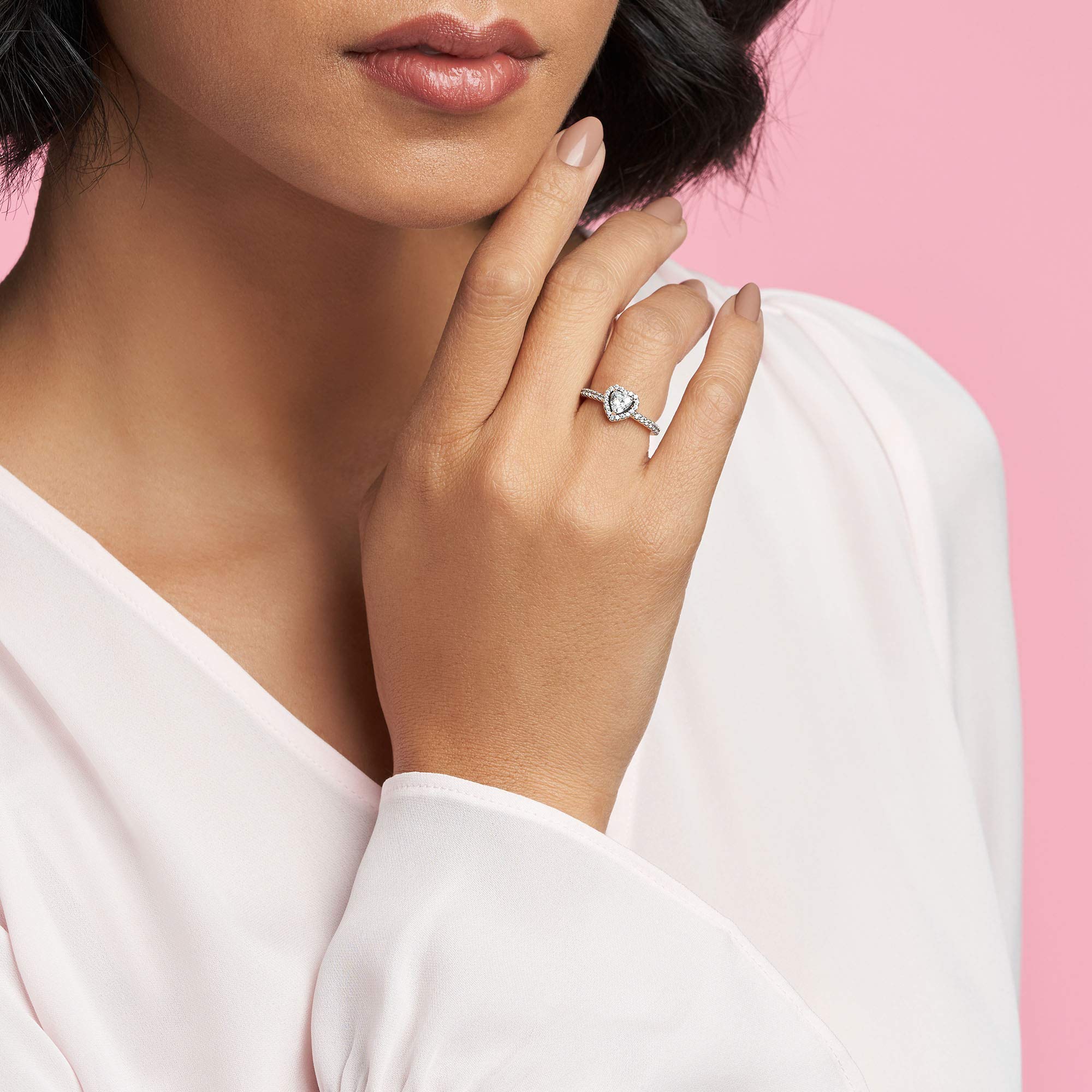 Pandora Elevated Heart Ring - Promise Ring for Women - Layering or Stackable Ring - Gift for Her - Sterling Silver with Clear Cubic Zirconia - Size 7