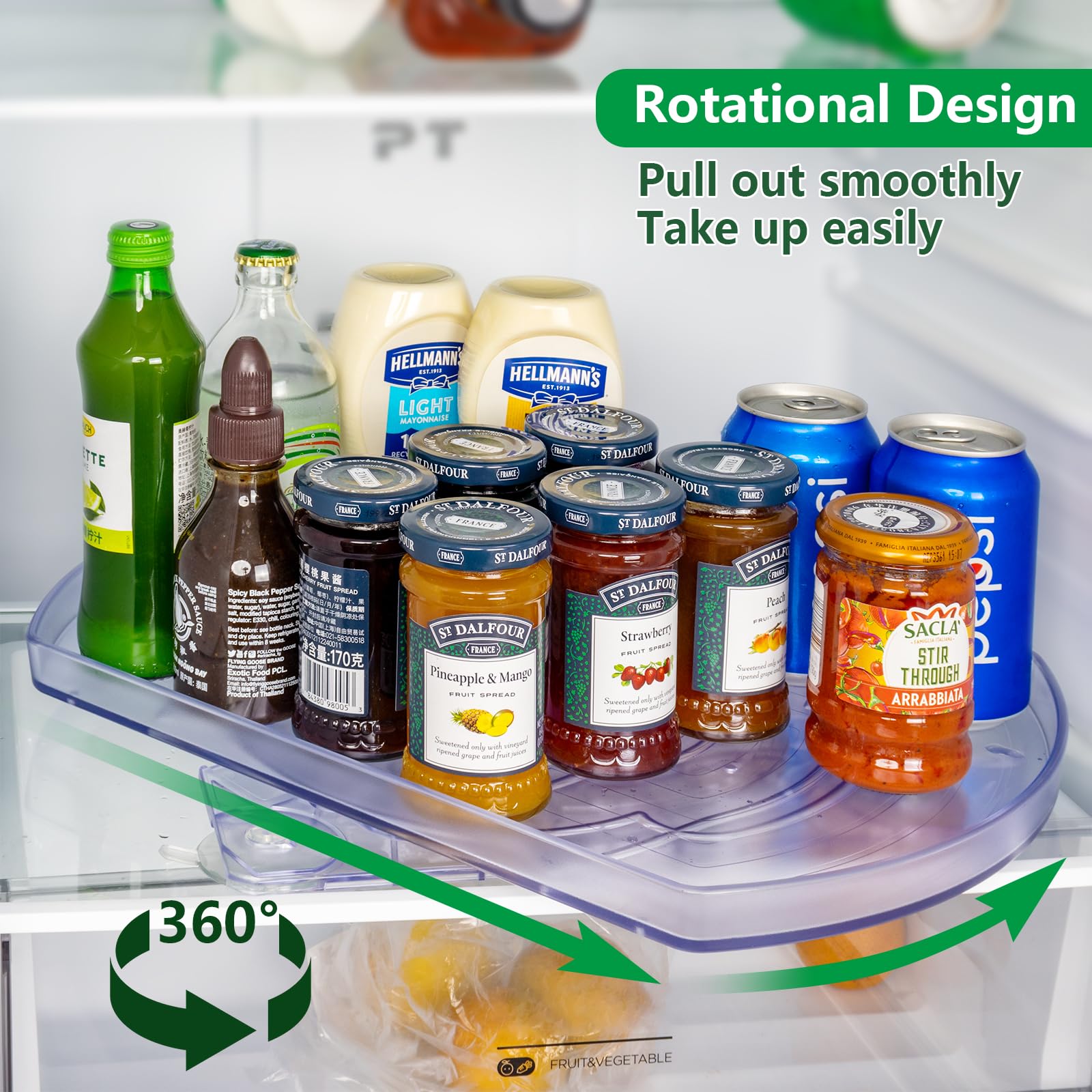 Rectangular Lazy Susan for Fridge, Clear Turntable Lazy Susan Organizer, Square Lazy Susan for Refrigerator Cabinet Kitchen Countertop to Store Condiments Beverages