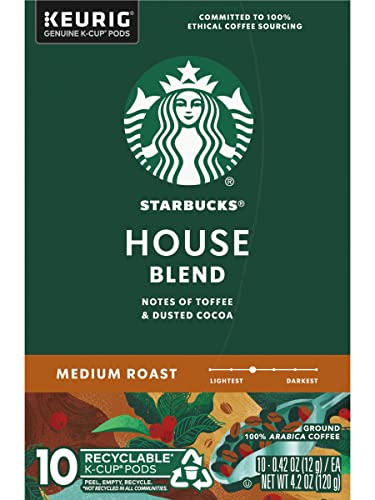 Starbucks Coffee Company Starbucks House Blend Coffee K-Cup Pods, Medium Roast Ground Coffee K-Cups for Keurig Brewing System, 100% Arabica Coffee, 10 CT K-Cups/Box (Pack of 2 Boxes)