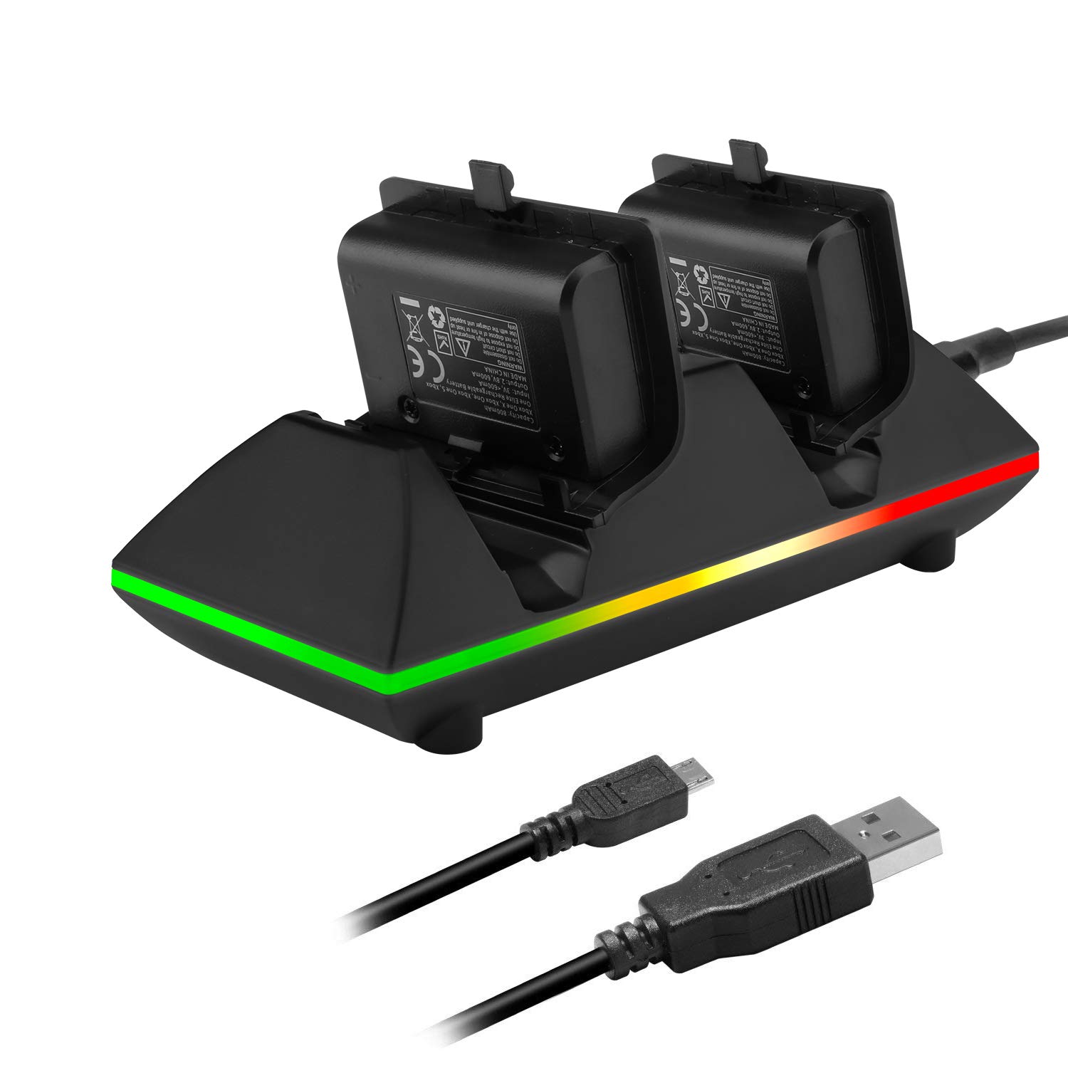 MoKo Xbox One Controller Charger with 2 Rechargeable Battery 800mAh Rechargeable Battery Dual Charging Station for Xbox One/One S/One X/Xbox One Elite Controllers - Black