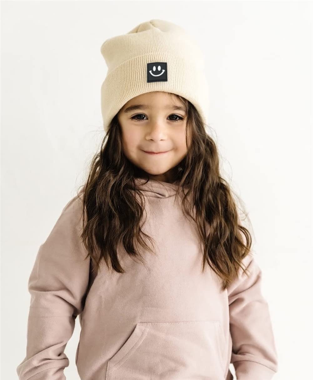 upeilxd Baby Winter Hat Soft Warm Knitted Beanie Hat with Cute Smile Face Beanie Cap for Toddler Boys Girls Beige