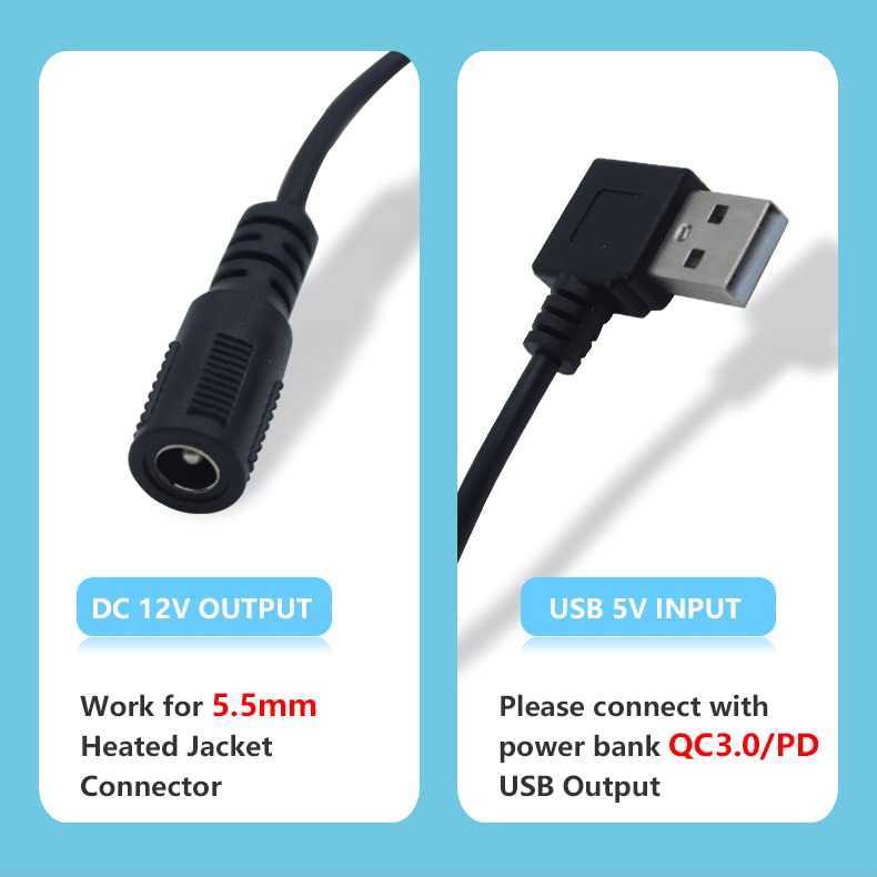 Wamlet Heated Jacket Adapter Charger USB Voltage Step Up Cable for Milwaukee, Dewalt, Snap-on, Metabo, Revean, Craftsman, AEG, Makita
