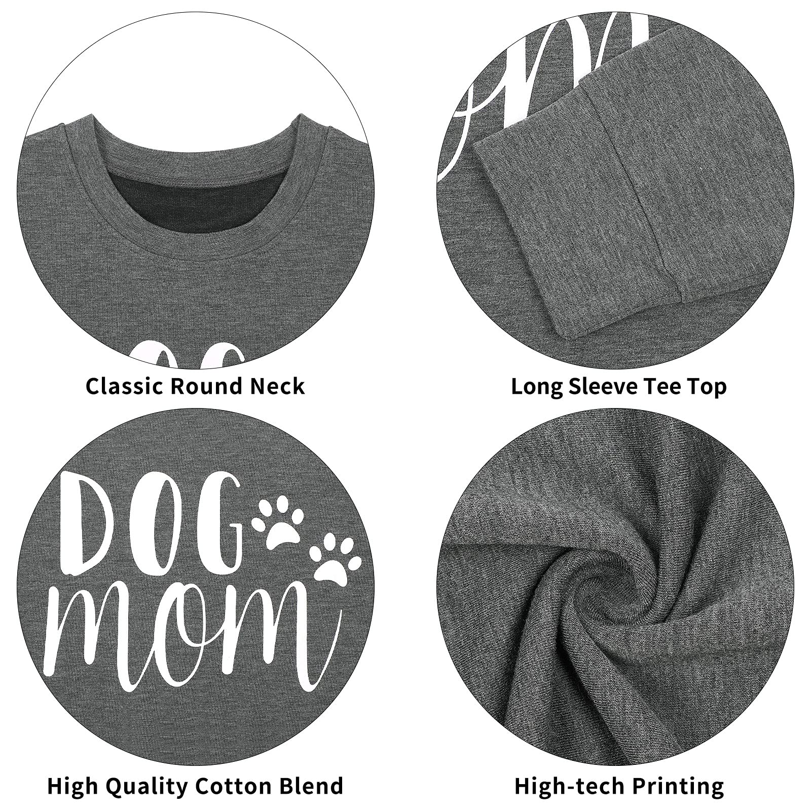 MOUSYA Women Dog Mom Sweatshirt Dog Mama Pullover Cute Dog Paw Graphic Tee Funny Letter Print Long Sleeve Shirt (Small, C_dark Grey)