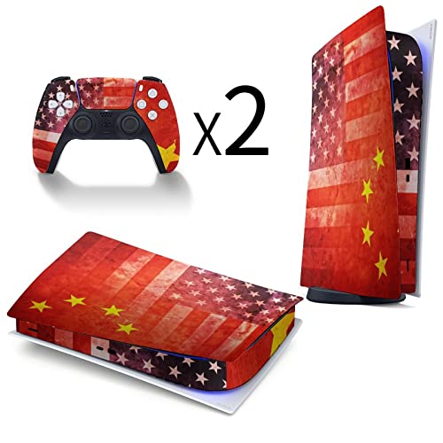 USA and China Flag Full Protective Skin Cover Design Wrap Decal Sticker Compatible with PS5 Digital Edition Console and Controller
